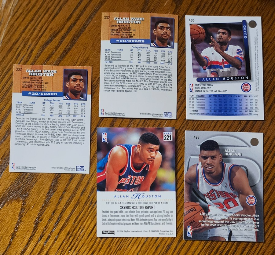 Allan Houston RC -1993 NBA Hoops 5th Anniversary +Upper Deck 405 +493 ...