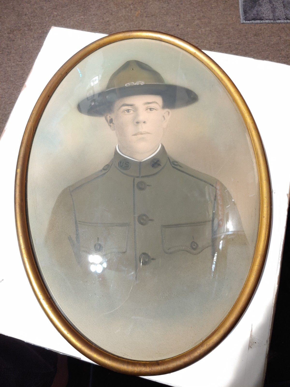 Antique WW1 American USA Soldier Tin Frame Convex Glass Portrait ...