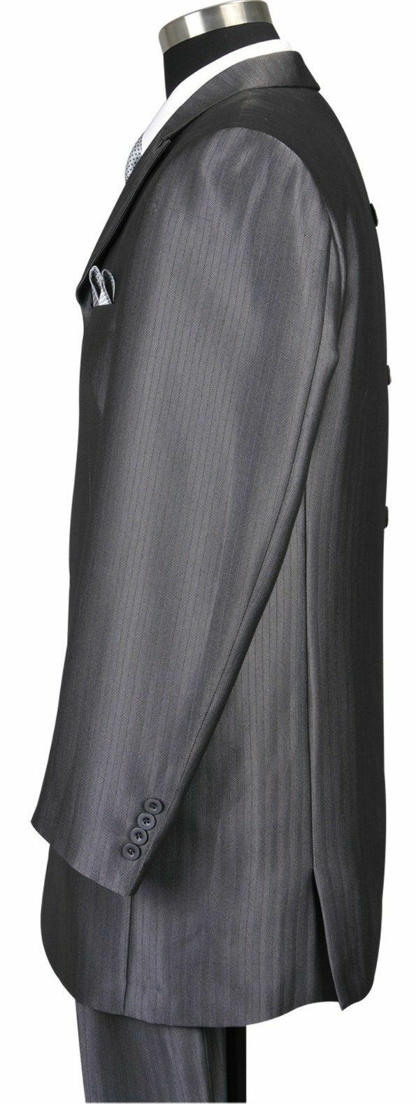 Men's 3 Piece Luxurious Suits Herring Bone Striped Suit Gray Black ...