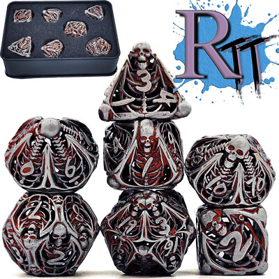 Hollow Silver Gray Blood Metal Skull Skeleton DND Dice Set Polyhedral ...