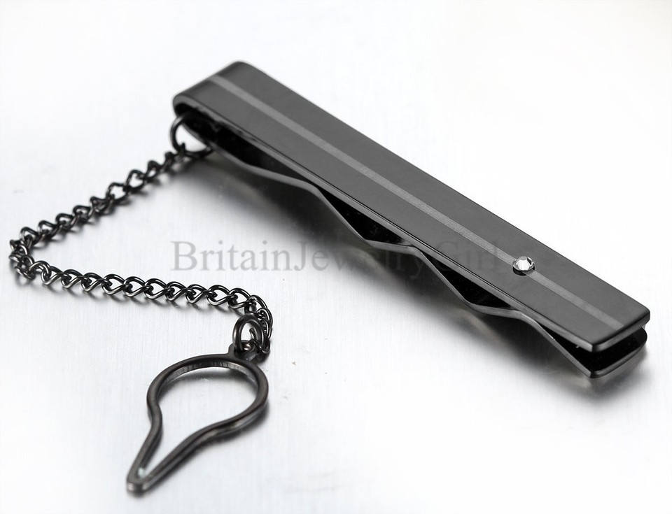 7mm Rhinestones Wavy Stainless Steel Slide Tie Clip Clasp Bar Pin Chain ...