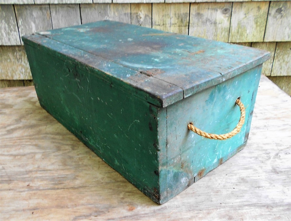 ANTIQUE GREEN PRIMITIVE FARMHOUSE WOODEN STORAGE BOX | eBay