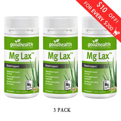3 x Good Health Mg Lax - Magnesium Bowel Support 60 capsules FREE ...