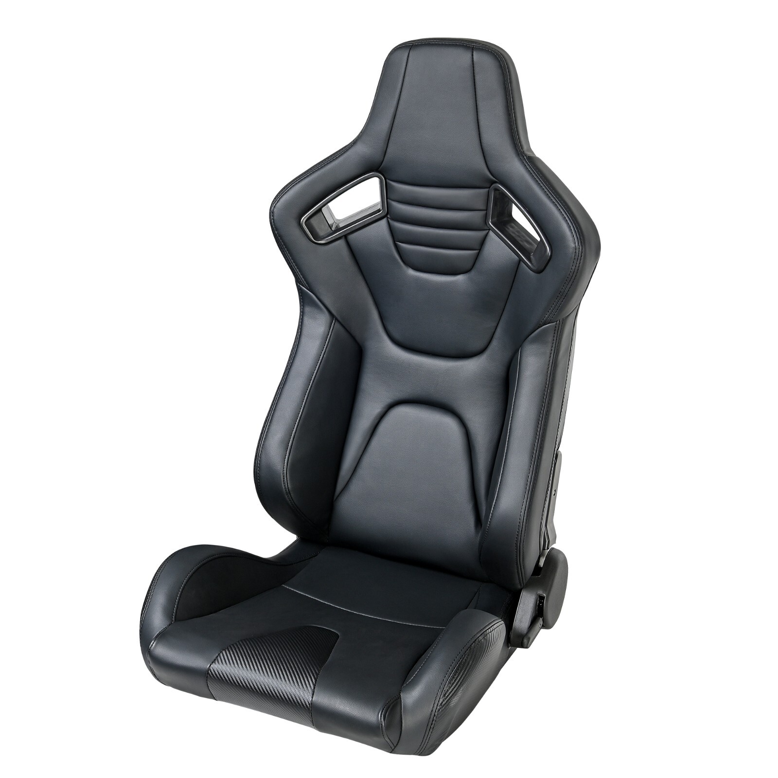 Pair Reclinable Universal Racing Bucket Seats with Sliders, Black PVC ...