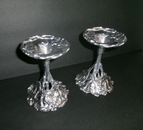 Set of 2 Arthur Court 2007 Grapevine Metalware Pillar Taper Candlestick ...