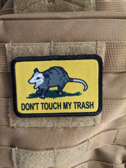 Don't touch my trash possum joke Gadsden flag meme 2"x3" hook & loop ...