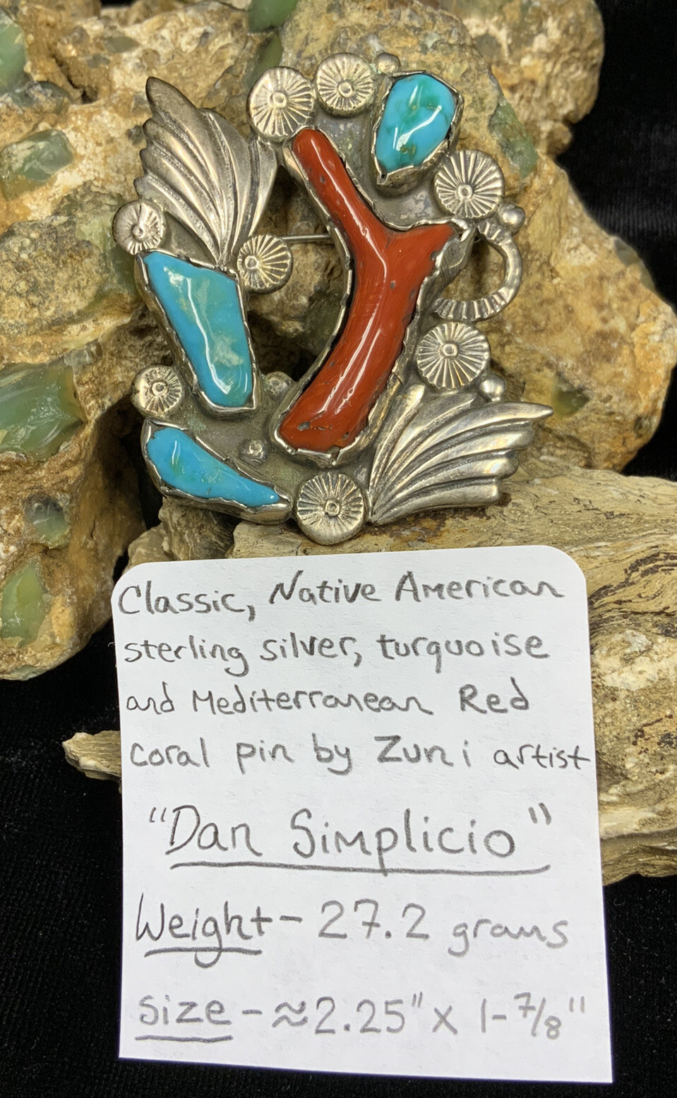 Classic, BIG Zuni “Dan Simplicio” Sterling Silver, Turquoise & Red ...