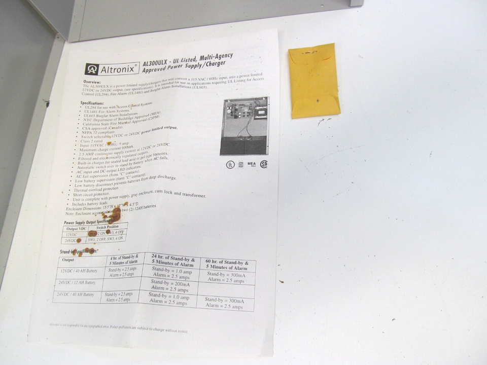 Altronix AL300ULX Power Supply/Battery Charger, 12/24 VDC @ 2.5amp ...