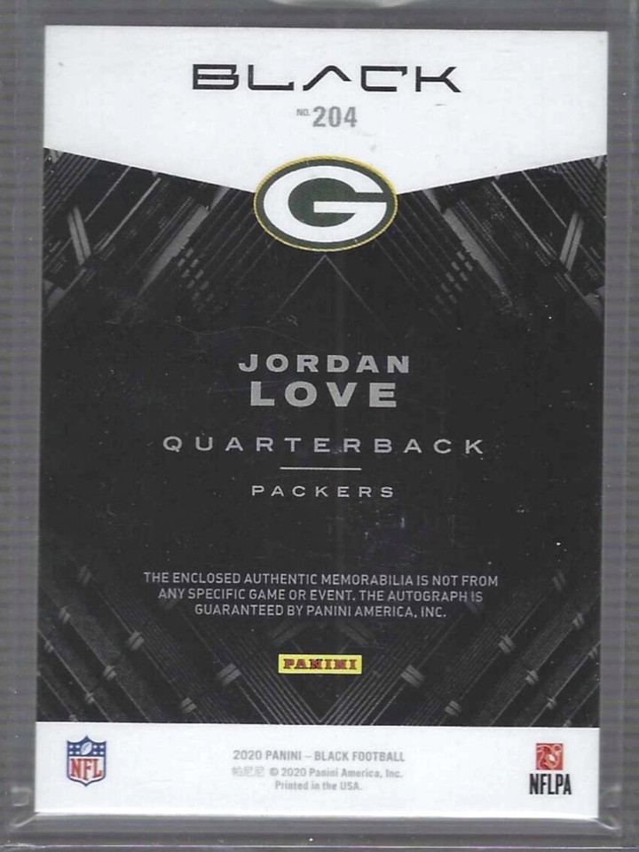JORDAN LOVE 2020 PANINI BLACK RPA ROOKIE PATCH AUTO RC #D 059/199 | eBay
