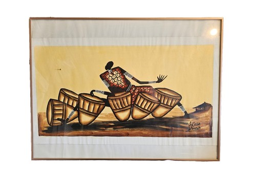 Original signed oil painting African artist Rose Kamoto "drummer ...