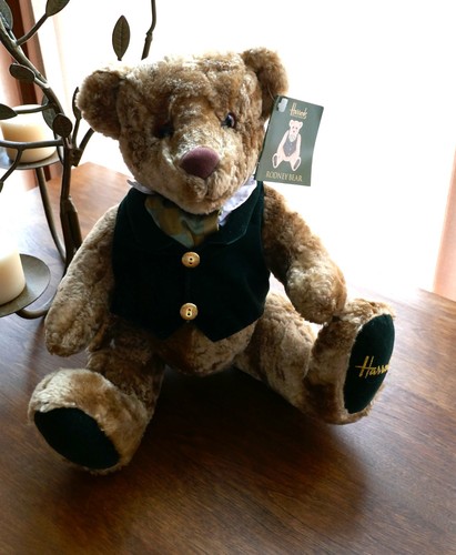 Vintage Harrods 10" Sitting RODNEY TEDDY BEAR ~Green Waistcoat ~ EUC w ...