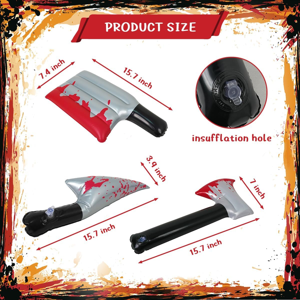 3Pcs Bloody Halloween Inflatable Weapons Prop,Bloody Knife Halloween ...