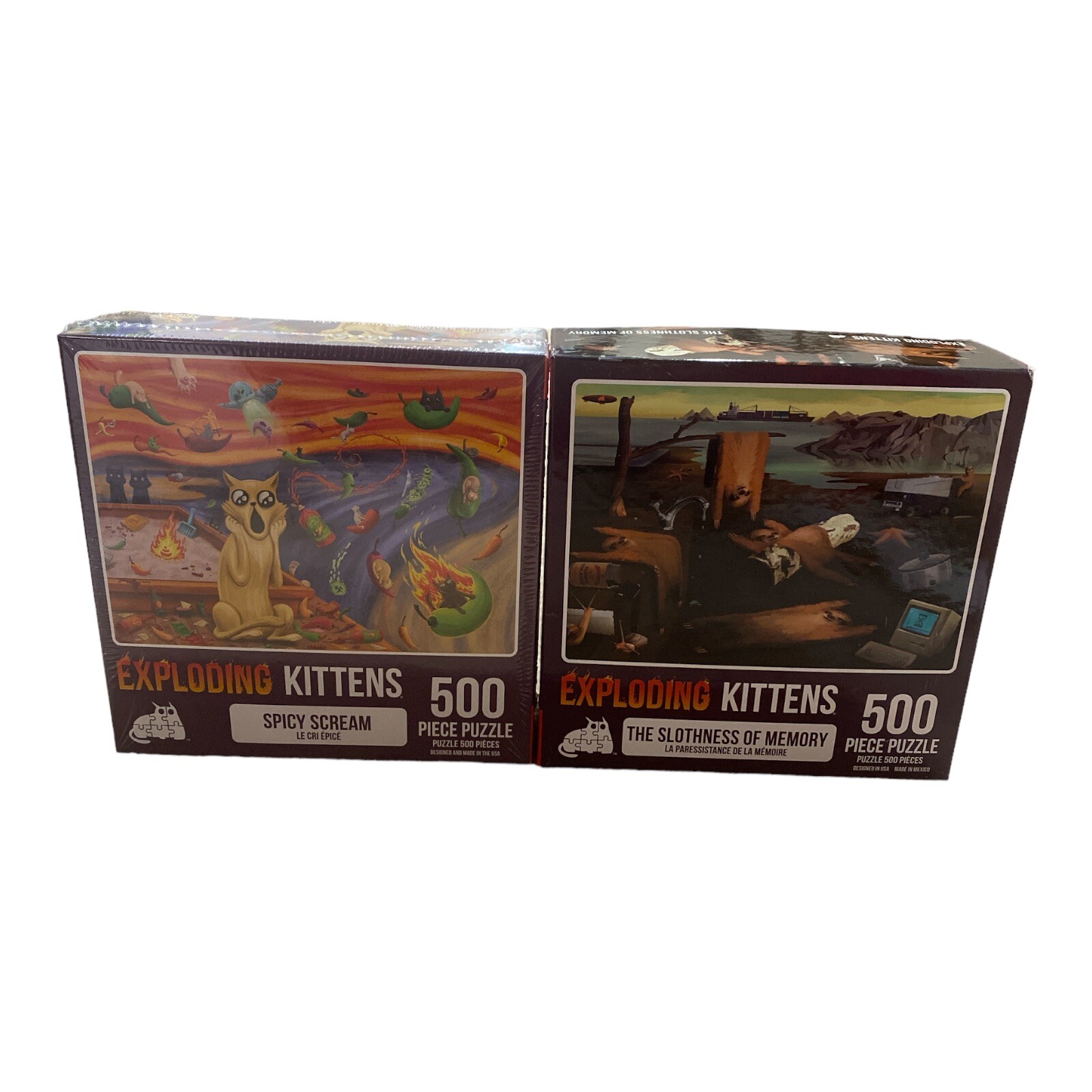 Lot Of 2 Exploding Kittens Spicy Scream & Slothness 500 Piece Jigsaw ...