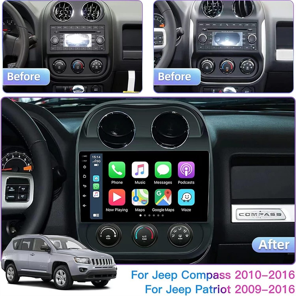 NEW Car Radio Stereo Carplay Android 15 GPS For Jeep Patriot Compass ...