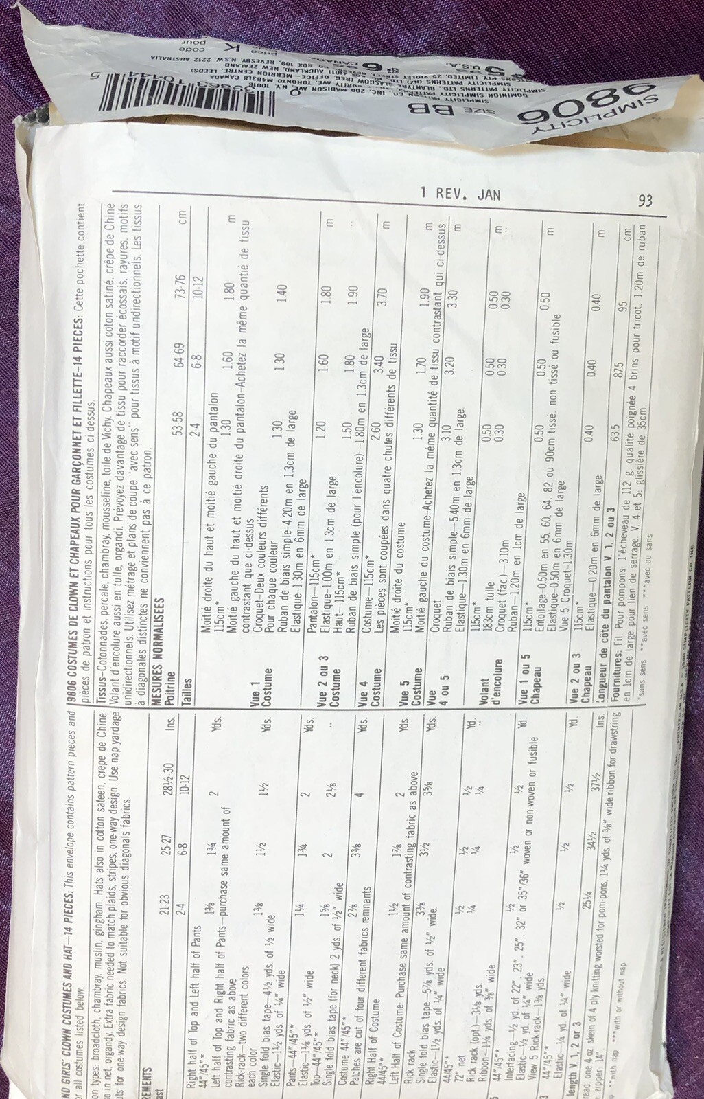 Two Simplicity Sewing Patterns 9806 Child & 7117 Adult Clown Costume ...