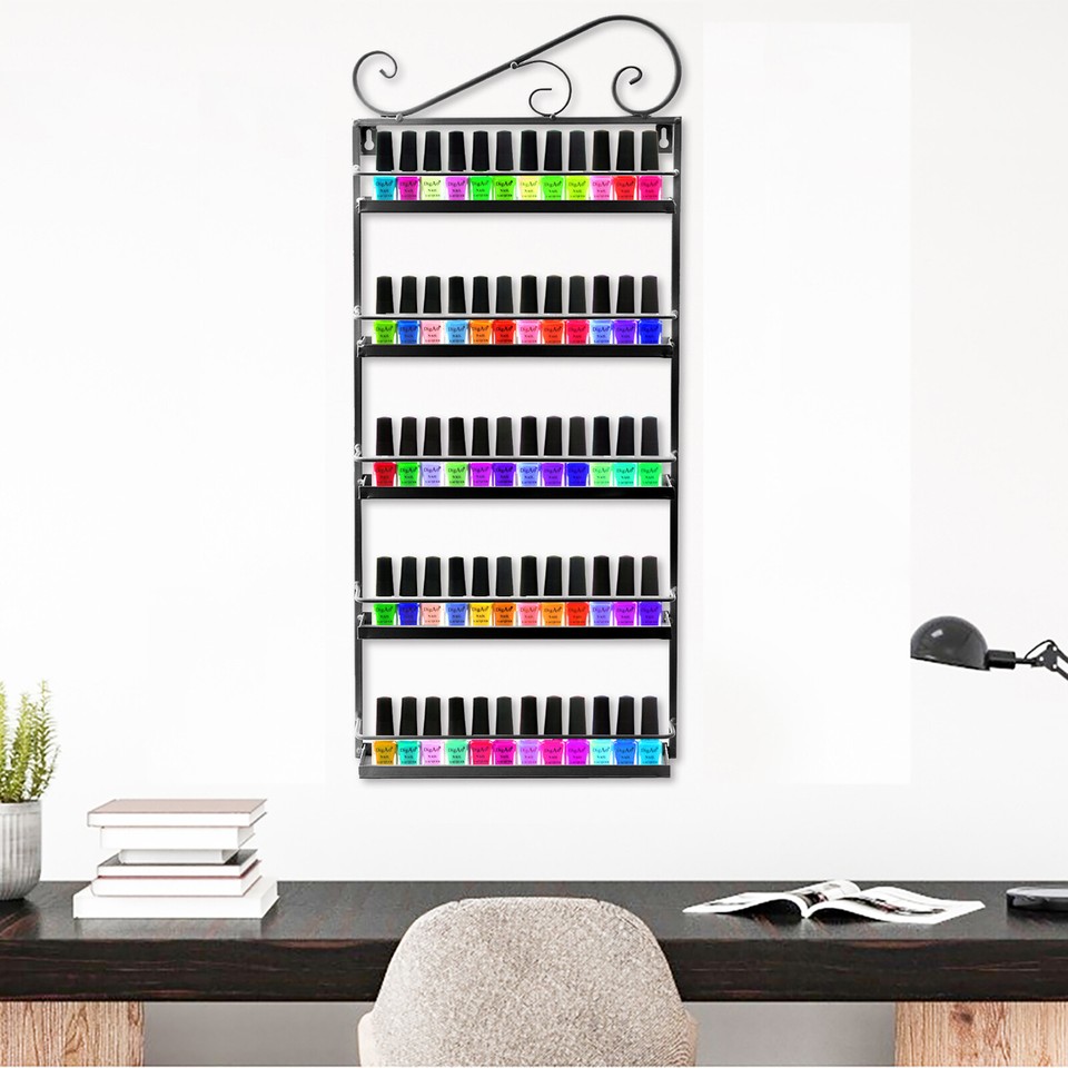 5 Tier Metal Nail Polish Wall Rack Display Organizer Shelf Holder 50 ...