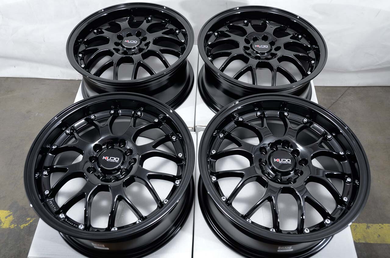 16" 5x100 5x114.3 Mesh Wheels Rims Full Black w/Chrome Rivets Honda ...