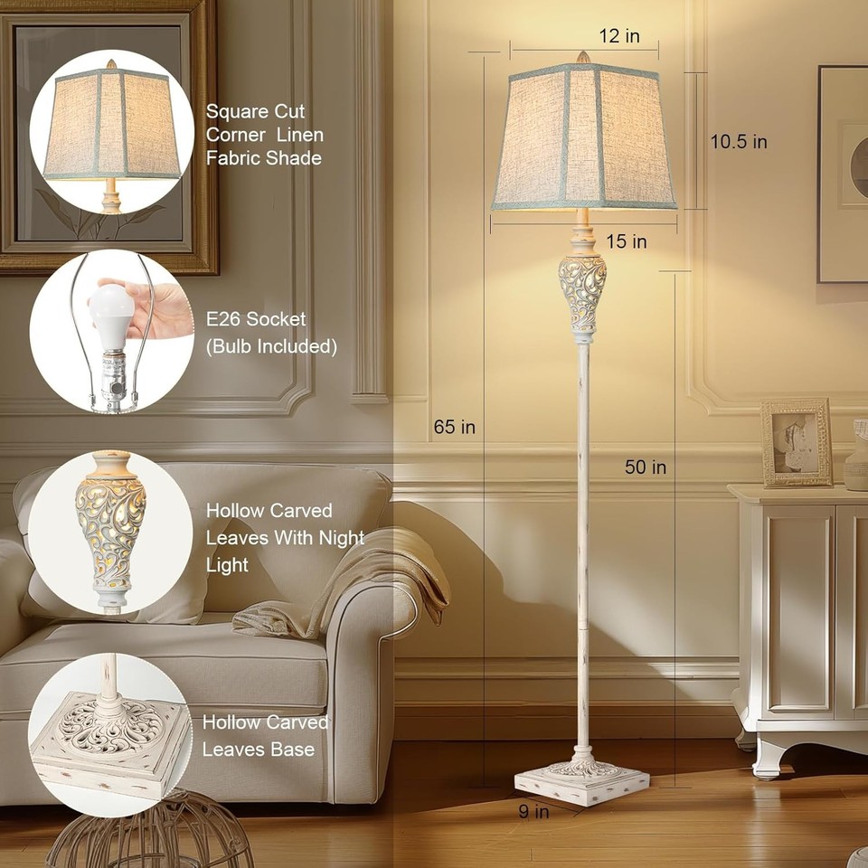 LuxSight 65 Inch Tall Rustic Floor Lamp with Linen Shade | eBay