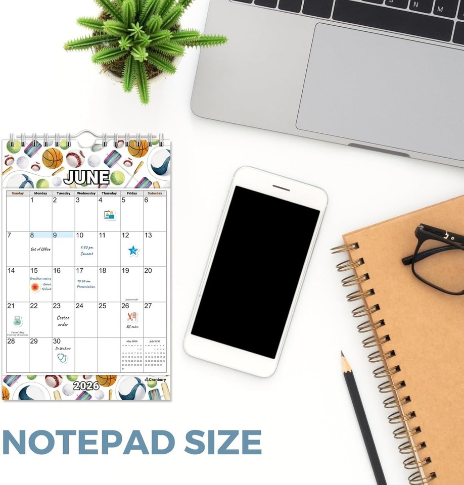Wall & Desk Calendar 2026 – 5.5x8.5” Small Size with 234 Stickers ...