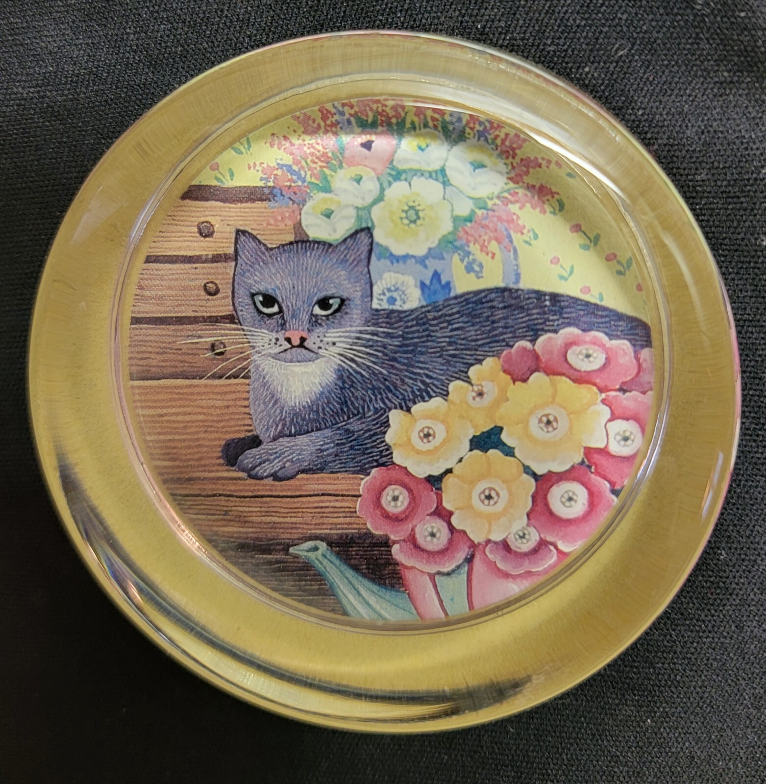 Sharon Jervis Glass Cat Flowers 2-3/4" Paperweight England Label Vtg ...