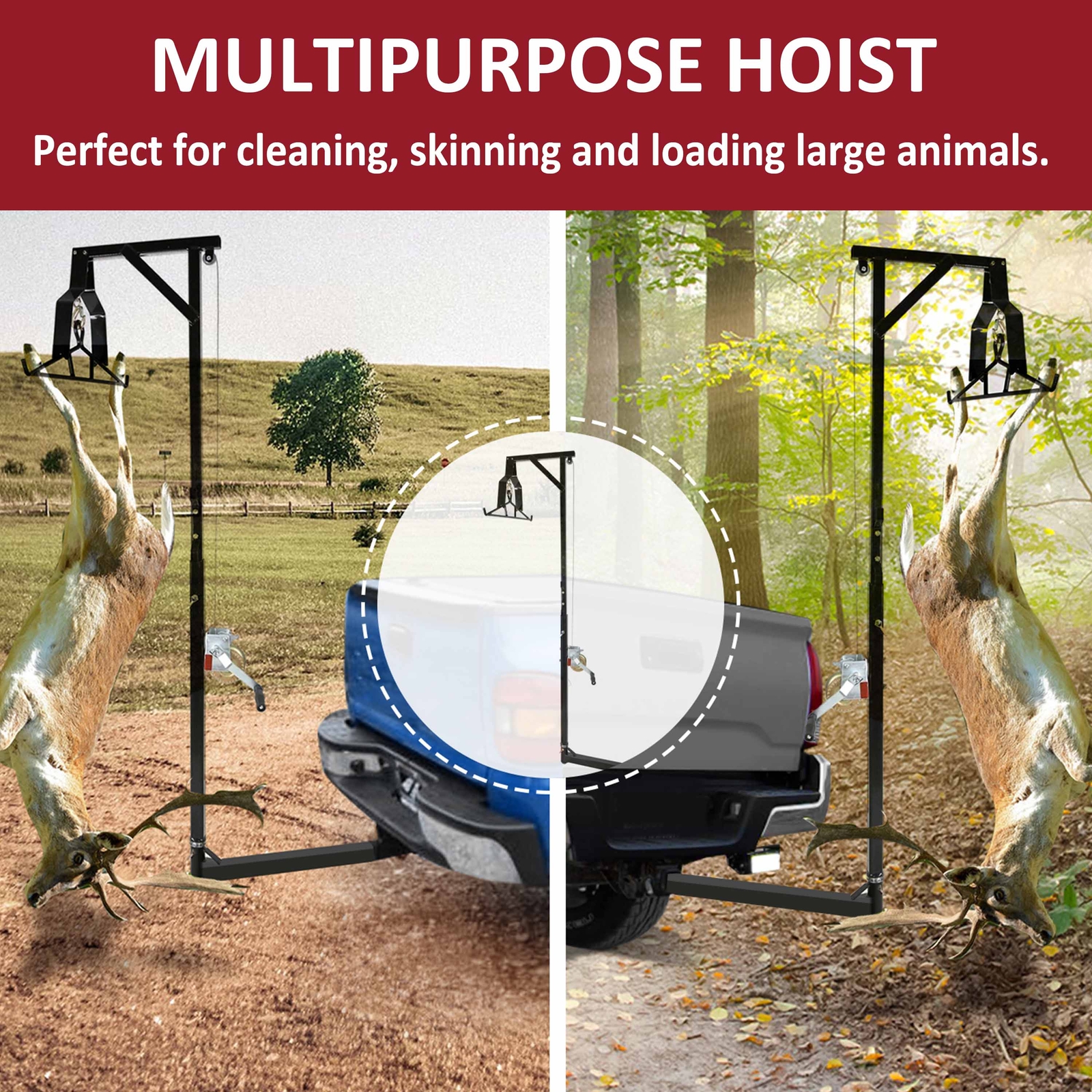 Game Hoist 600lb Swivel Lift Hitch Mount Gambrel Bow Gun Deer Hog ...