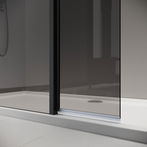 Black Shower Enclosure With 300mm Flipper Walk In Glass Screen Wet Room ...