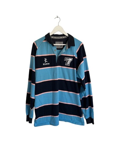 Kukri USA 7s Rugby Shirt Polo Sevens Blue Stripe Size XL Cotton Rare ...