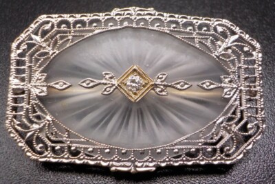 Filagree Sunray Crystal Pin W/Diamond 10k White Gold. 4.9grams | eBay