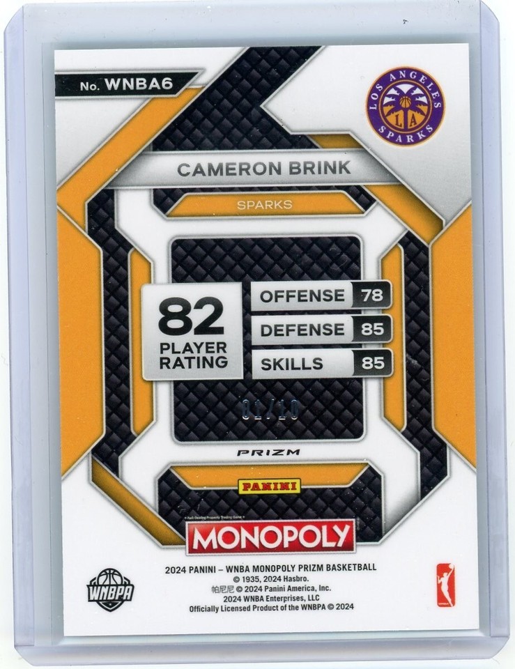 2024 Panini Prizm WNBA Monopoly Cameron Brink Green /10 Sparks | eBay