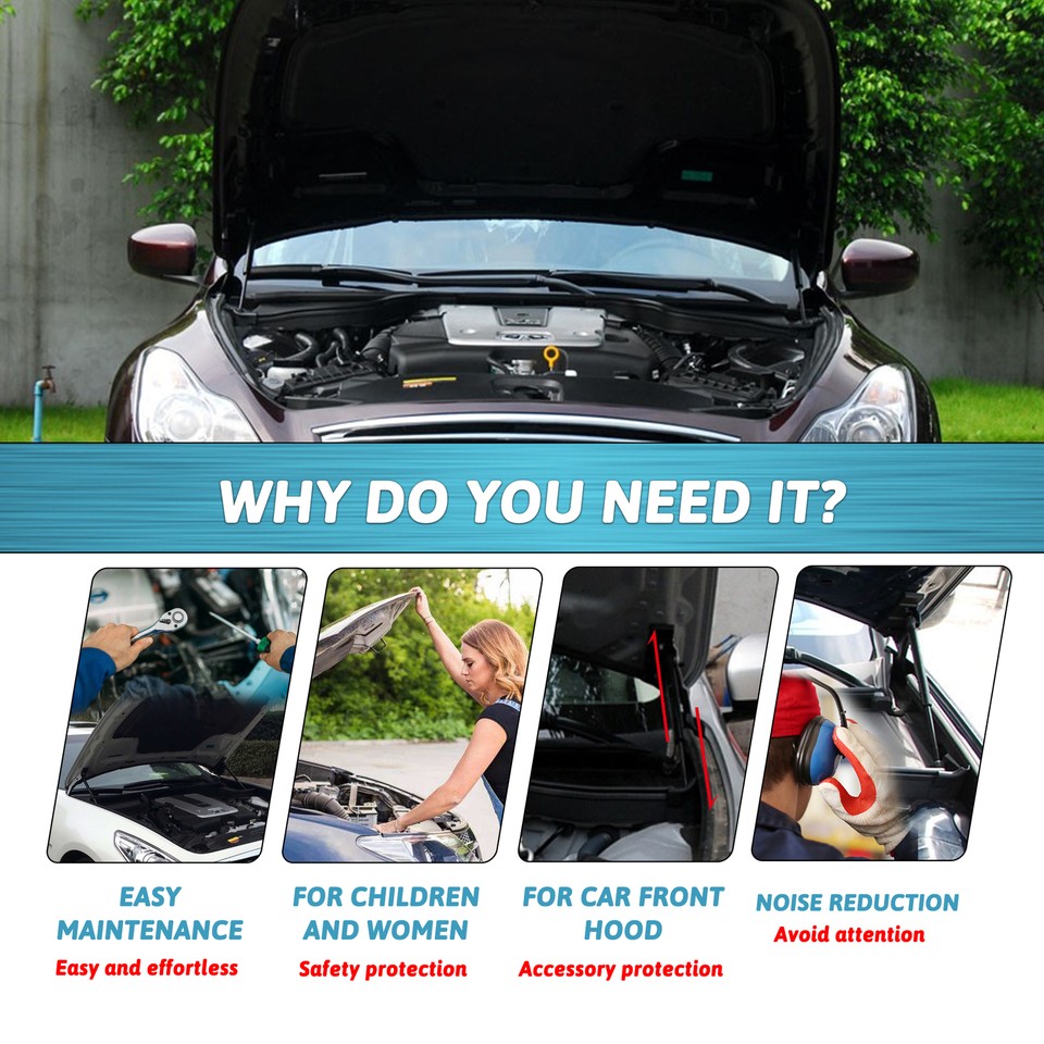 2PCS For Infiniti G25 G35 G37 Bonnet Prop Rods Lift Supports Gas Struts ...