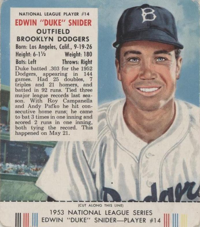 1953 Red Man Tobacco All-Star Team - National League Series Duke Snider ...