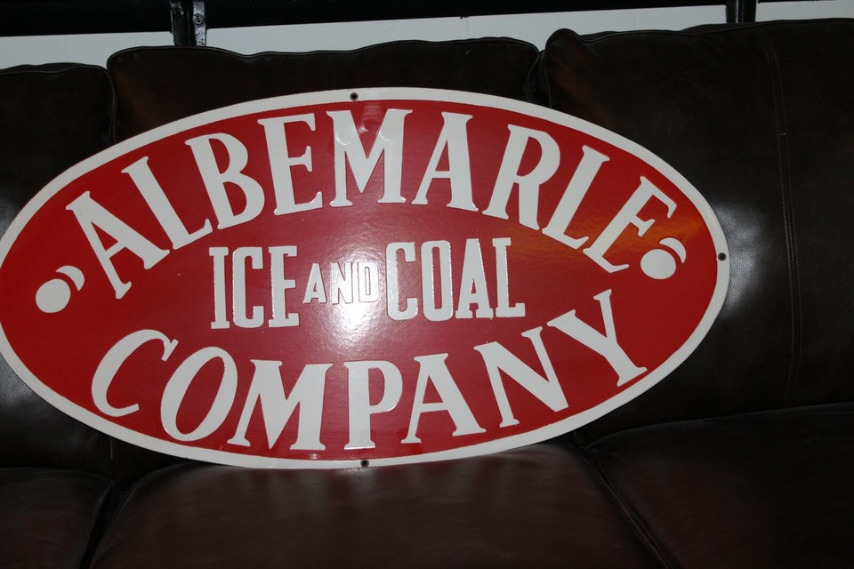 ALBEMARLE ICE COAL COMPANY DEALER GENERAL STORE PORCELAIN METAL SIGN ...