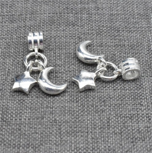 2pcs of 925 Sterling Silver Moon and Star Dangle Charms for Bracelet ...