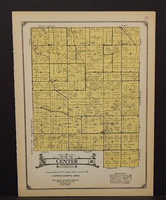Iowa Clinton County Map Center Township 1925 W14#55 | eBay