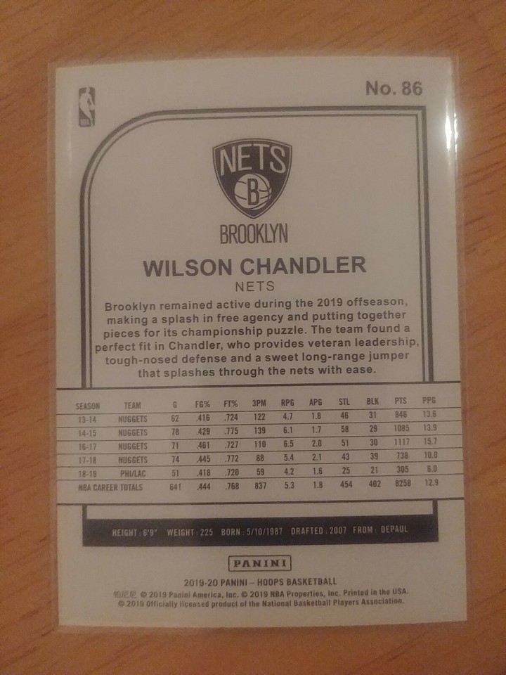2019-20 Panini NBA Hoops Purple #86 Wilson Chandler - Brooklyn Nets | eBay