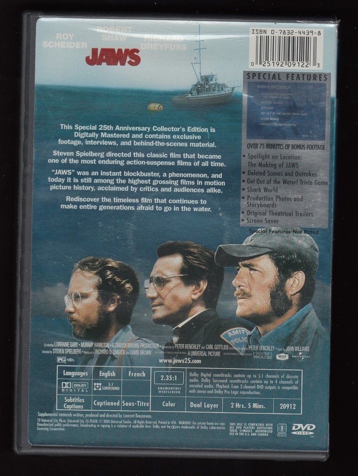 Jaws DVD, 2000, Anniversary Collectors Edition Dolby 5.1 Surround | eBay