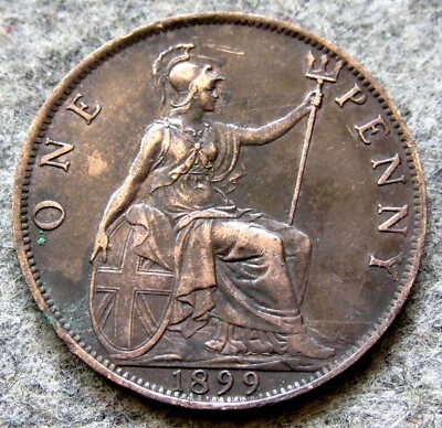 GREAT BRITAIN QUEEN VICTORIA 1899 ONE PENNY, SEATED BRITANNIA BRONZE | eBay