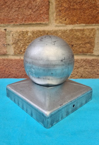 90mm x 90mm (3.5") GALVANISED SQUARE METAL FENCE POST CAP TOP WITH BALL ...