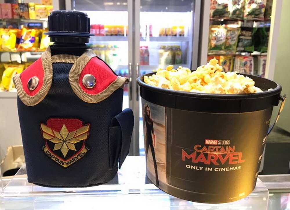 Cool.. Captain Marvel Movie Bottle with Jacket Popcorn Bucket Thailand ...