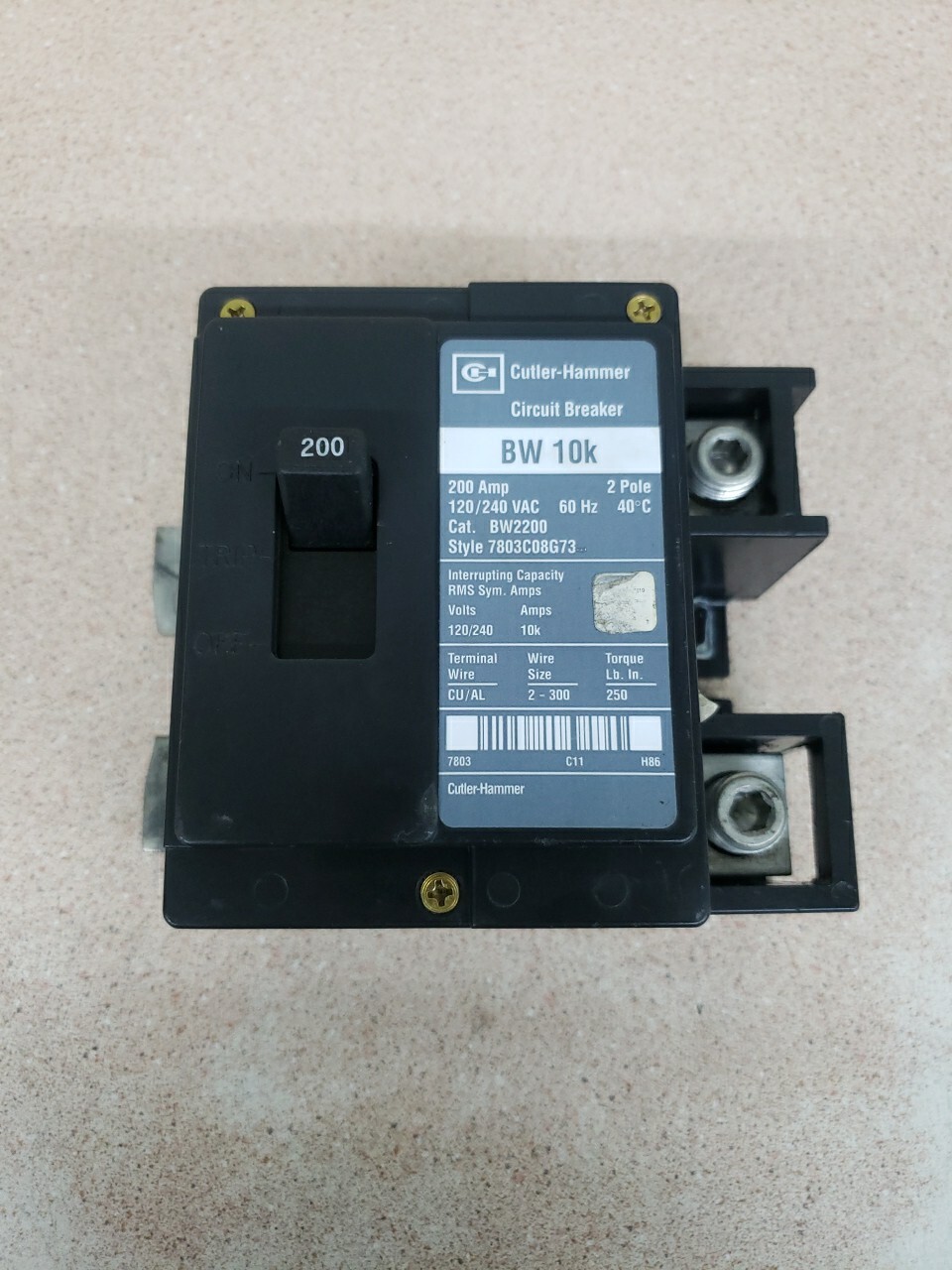 Cutler Hammer BW2200 2 Pole 200A 120/240V bolt on Circuit Breaker | eBay
