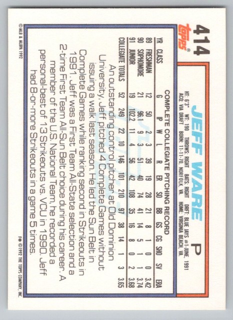 1992 Topps - #414 Jeff Ware for sale online | eBay