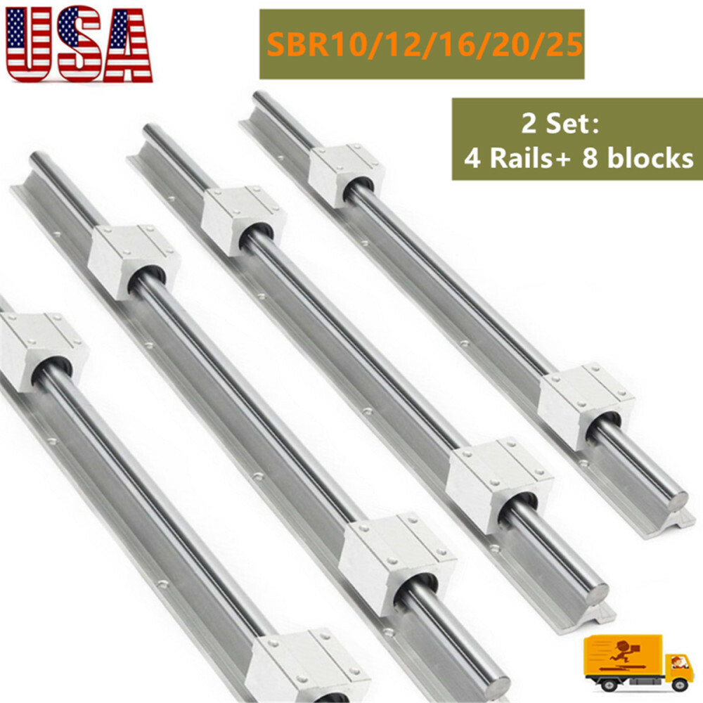 2PCS SBR12/16/20/25 Linear Rail Guide+sbr12/16/20UU Bearing Block 200MM ...