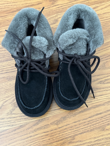 NEW UGG Womens US 6 Diara Boots Suede Shearling Lace Up Moc Toe Black ...