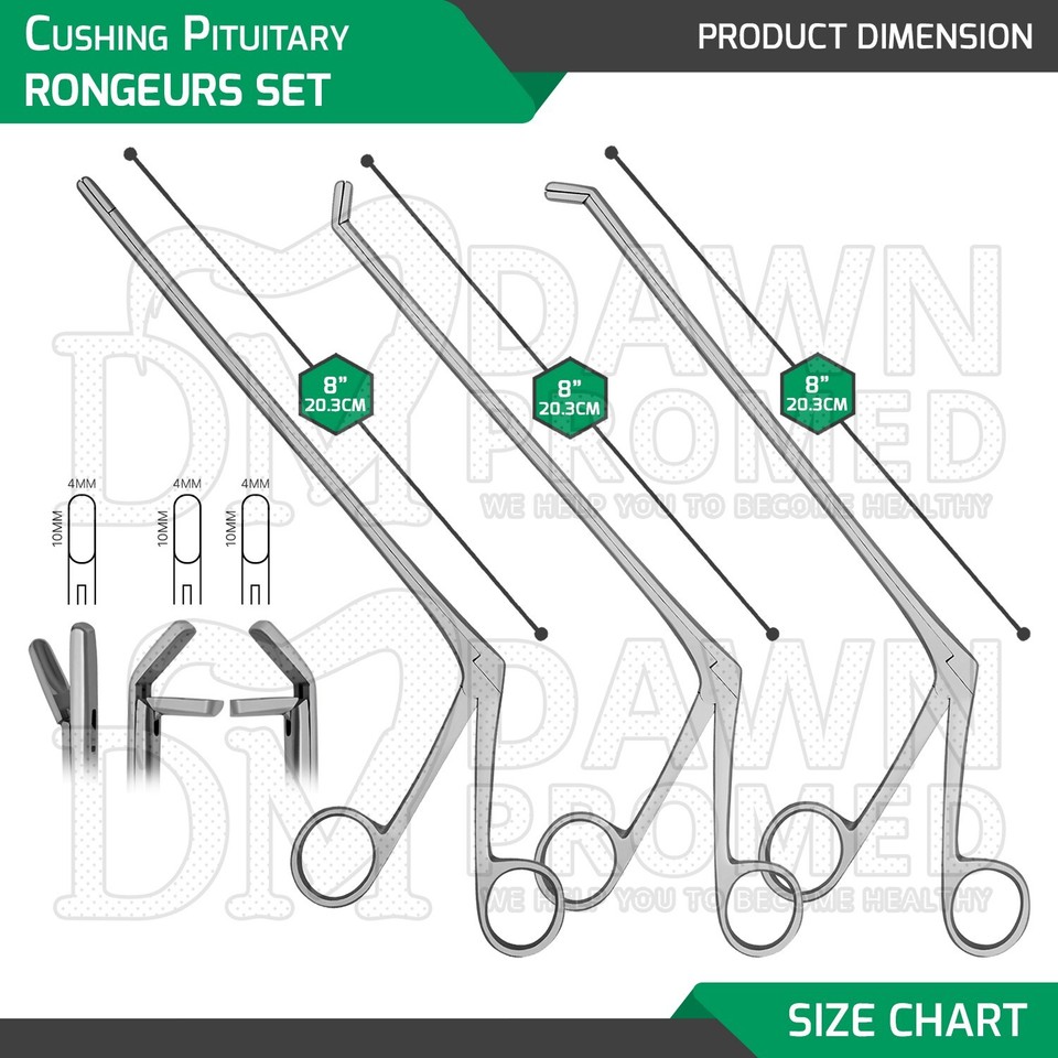 3 Pcs Cushing Pituitary Rongeurs 8" 4x10mm Straight Up & Downward ...