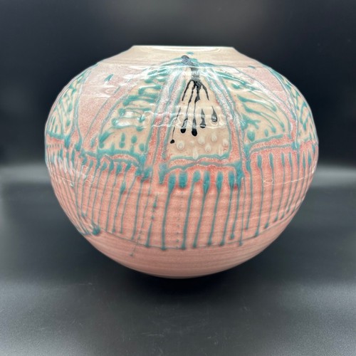 Southwestern Style Art Pottery Vessel Vase in 1980's Pink Teal ...