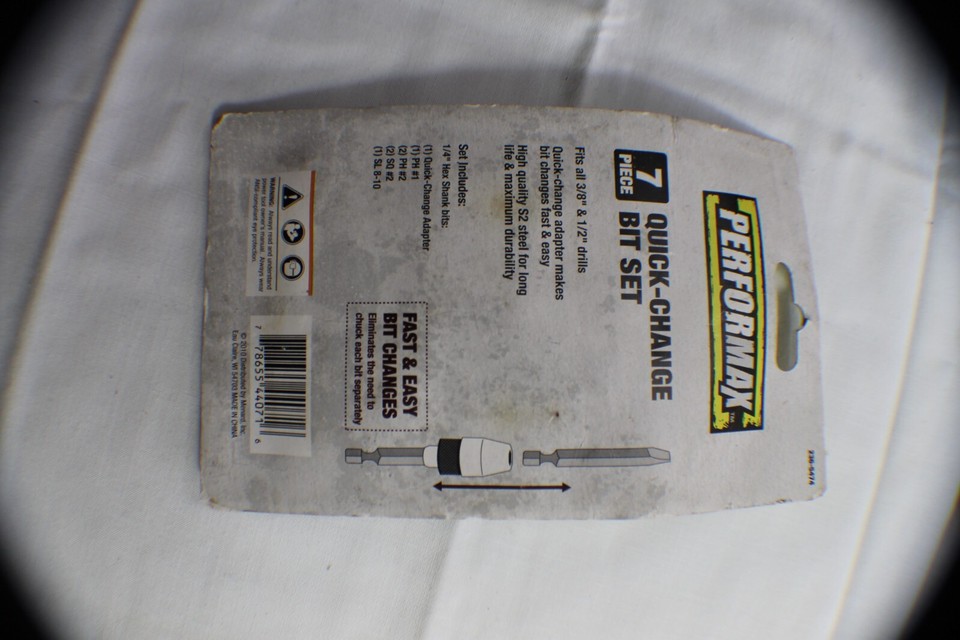 Performax 7 Piece Quick Change Screwdriver Fast Bit Set PH #1, #2 SQ#2 ...