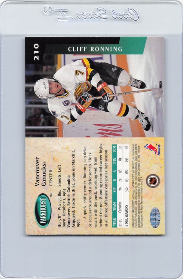 1993/94 Parkhurst #210 Cliff Ronning Canucks Signed Auto *J4086 | eBay