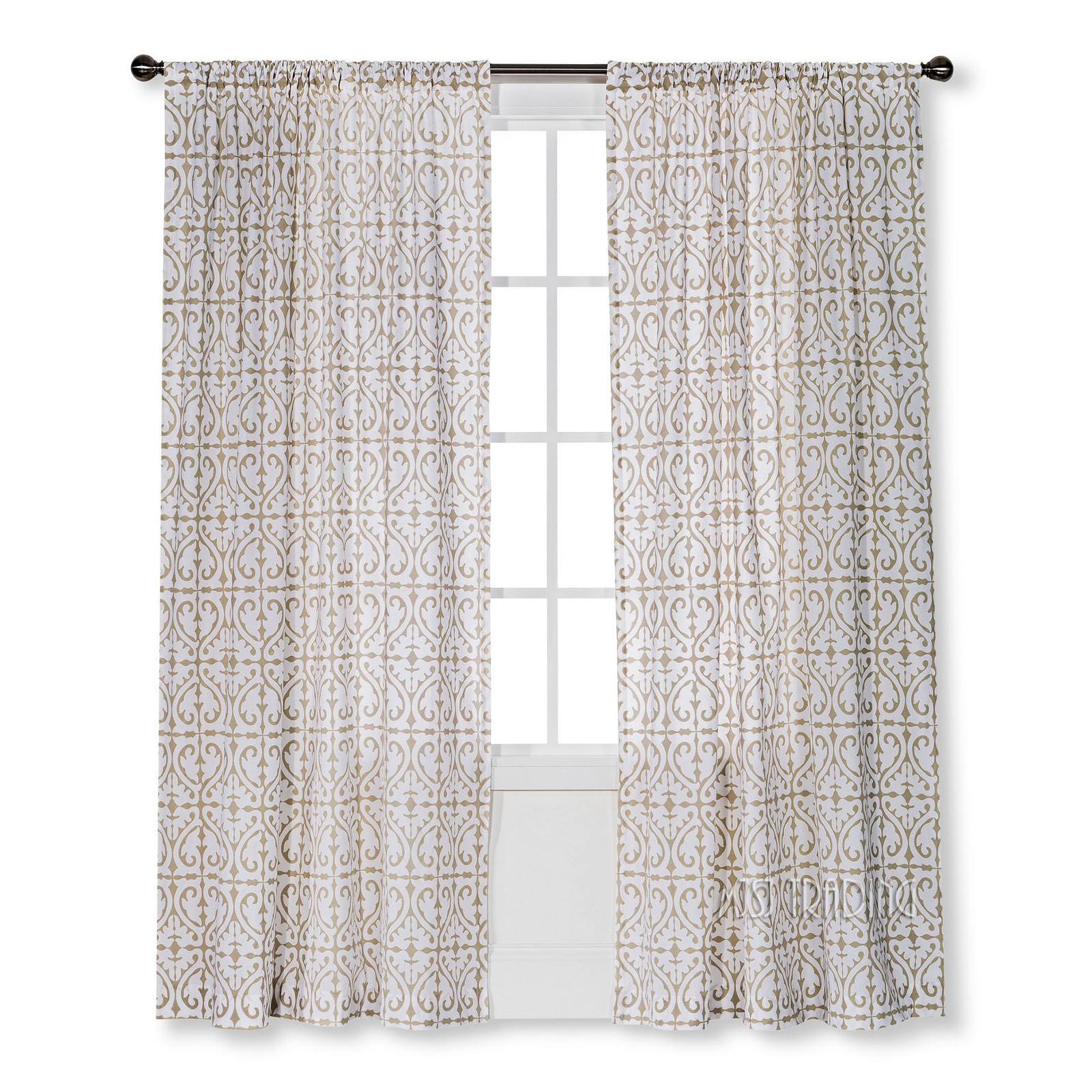 NEW Threshold One Window Panel Cream/White Flocked Scroll 54"x84 ...