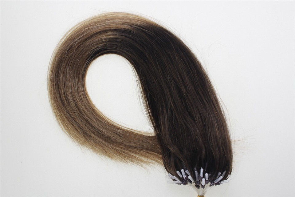 Pre-Looped Fish Line Micro Ring Beads Link Hair Extensions Real Remy ...