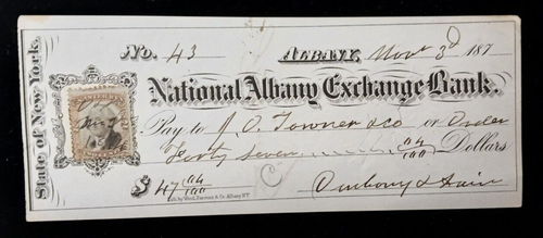 Checks NATIONAL ALBANY EXCHANGE BANK- With Revenue Stamp-1874 | eBay